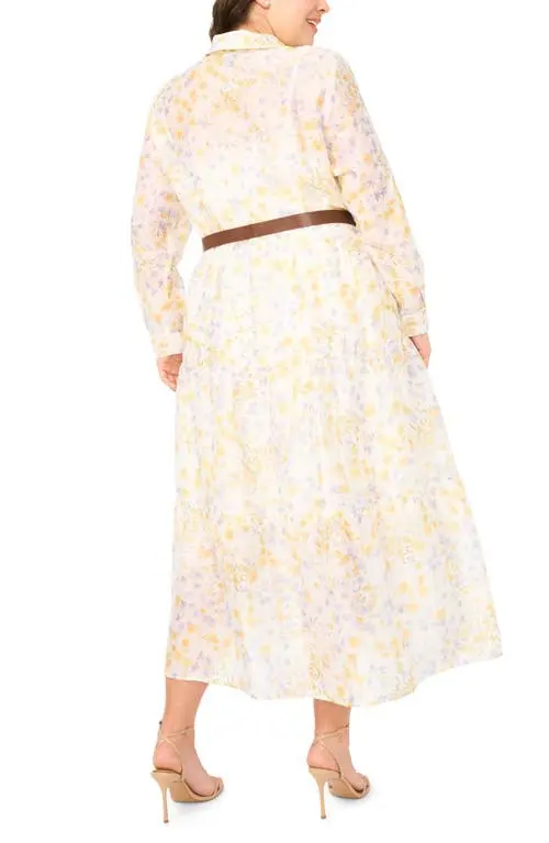 Halogen Floral Print Long Sleeve Maxi Shirtdress