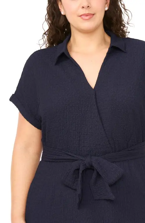 Halogen Tie Belt Textured Midi Dress - Baritone Blue