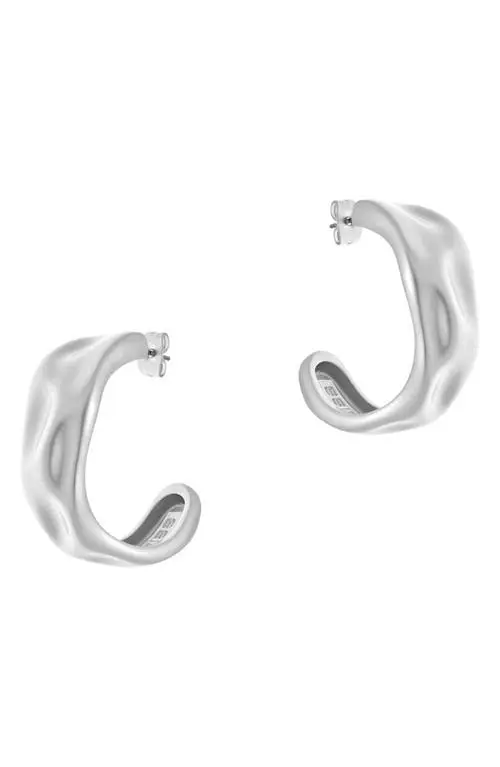 REISS Halle Hammered Hoop Earrings - Silver Tone