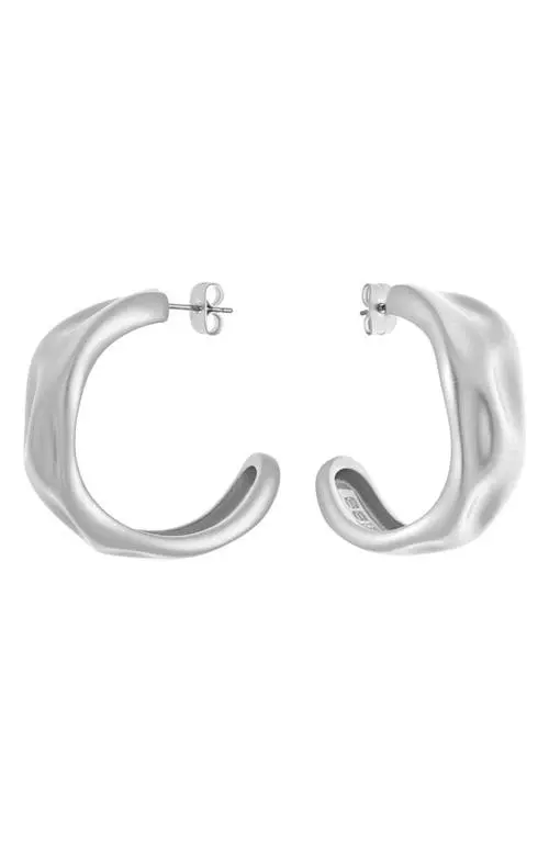REISS Halle Hammered Hoop Earrings - Silver Tone