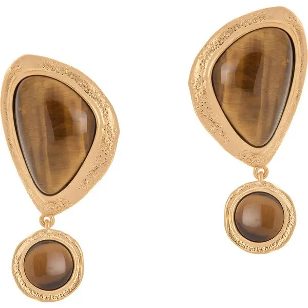 REISS Tori Tumbled Stone Drop Earrings - Gold Tone/tigers Eye