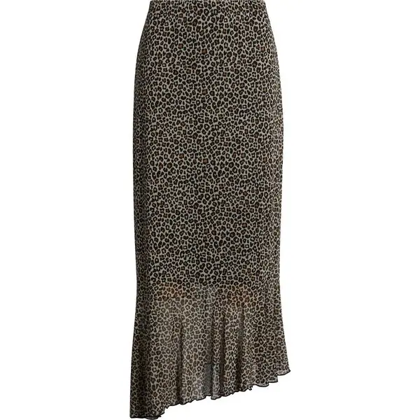 Loveappella Leopard Print Mesh Midi Skirt - Taupe