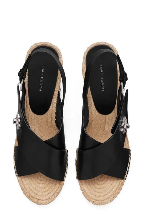 Tory Burch Turnlock Espadrille Slingback Wedge Sandal - Perfect Black