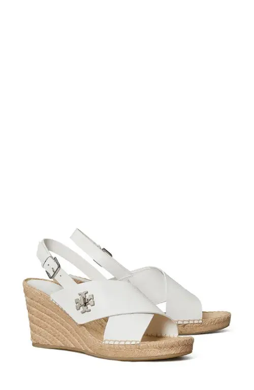 Tory Burch Turnlock Espadrille Slingback Wedge Sandal - White