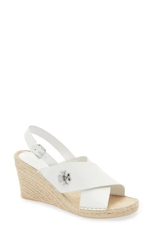 Tory Burch Turnlock Espadrille Slingback Wedge Sandal - White