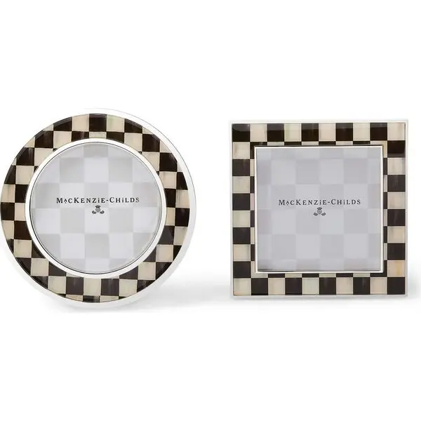 MACKENZIE-CHILDS Set Of 2 Courtly Check Silver Plate Assorted Picture Frames - Black/white