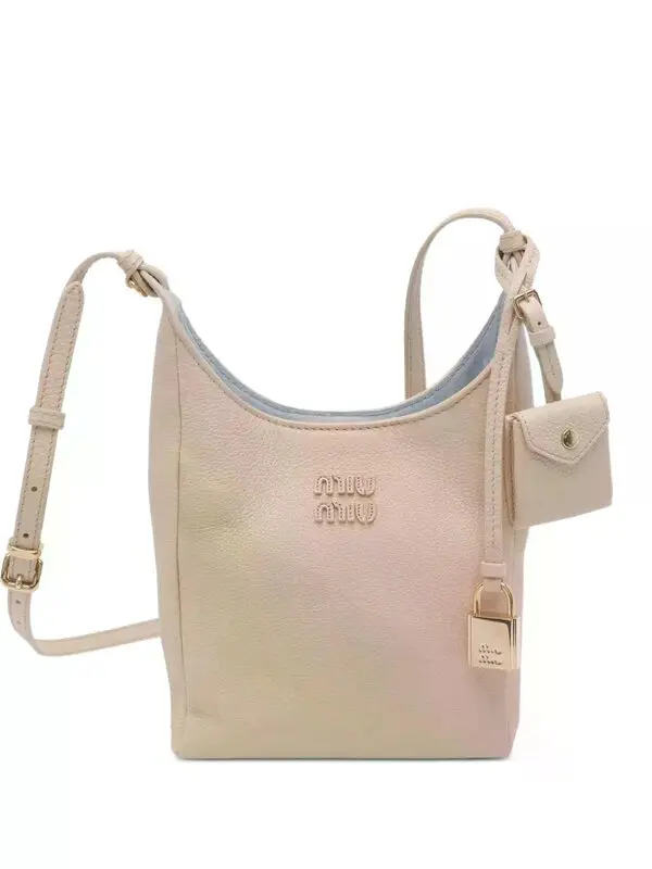Miu Miu Leather Bucket Bag With Debossed Logo And Pouch