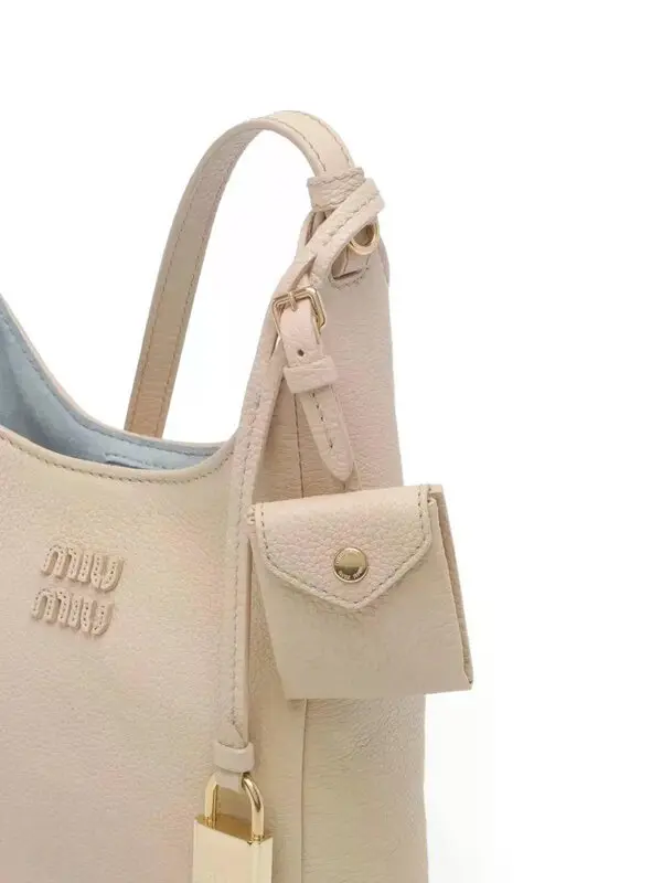 Miu Miu Leather Bucket Bag With Debossed Logo And Pouch