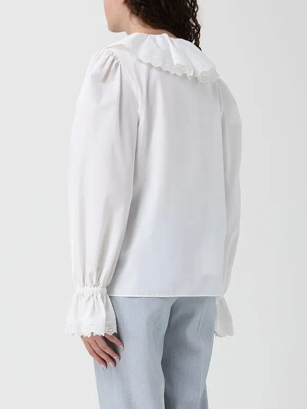 Alberta Ferretti Cotton Shirt With Pussybow And Ruffle Detail