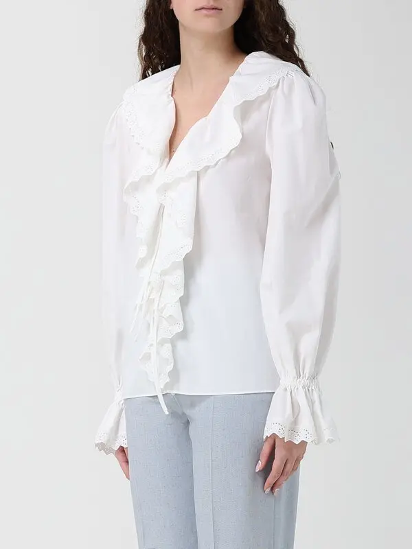 Alberta Ferretti Cotton Shirt With Pussybow And Ruffle Detail
