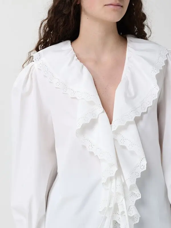 Alberta Ferretti Cotton Shirt With Pussybow And Ruffle Detail