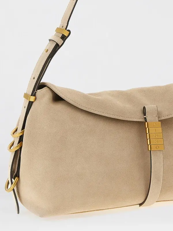 Pinko Medium Suede Saddle Bag - Beige