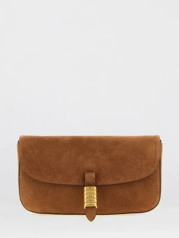 Pinko Saddle Flat Medium Shoulder Bag - Beige