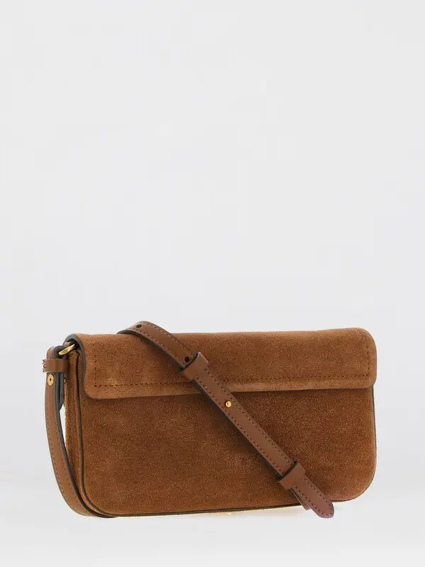 Pinko Saddle Flat Medium Suede Shoulder Bag - Beige