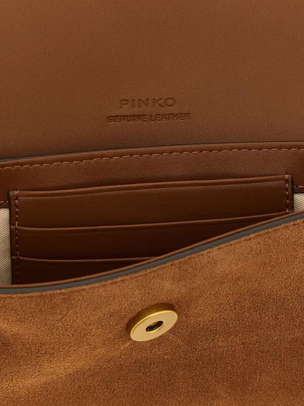 Pinko Saddle Flat Medium Suede Shoulder Bag - Beige