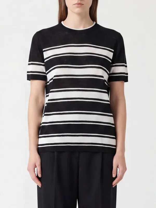 Max Mara Striped Crew Neck Knit Top - Black 1