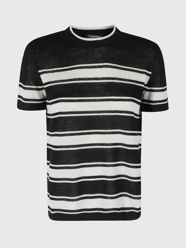 Max Mara Striped Crew Neck Knit Top - Black 1