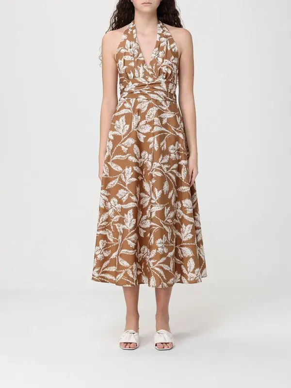 Max Mara Printed Cotton Halterneck Midi Dress - Brown