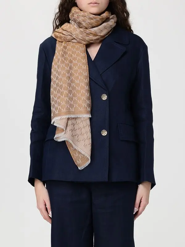 Max Mara Cotton And Wool Scarf With Logo - Brown
