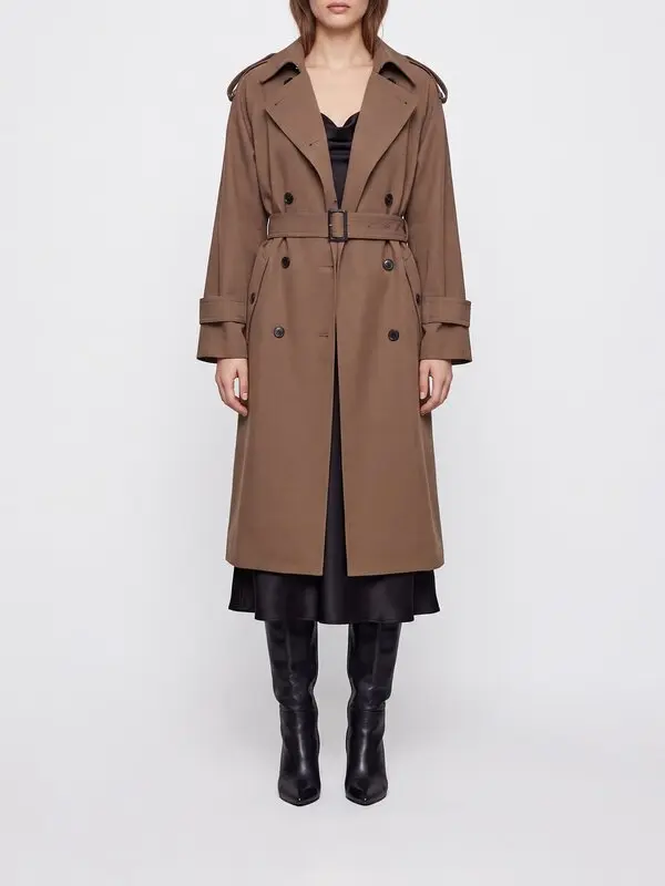 Max Mara Virgin Wool Double Breasted Trench Coat - Brown
