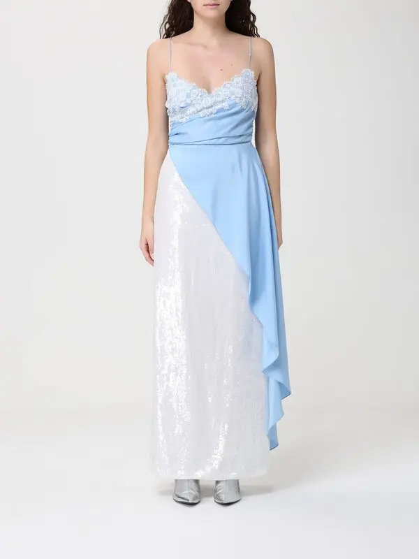 Moschino Asymmetrical Silk And Lace Evening Top - Gnawed Blue