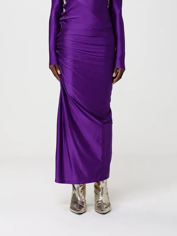 Rabanne Purple Satin Ruched Midi Skirt - Violet