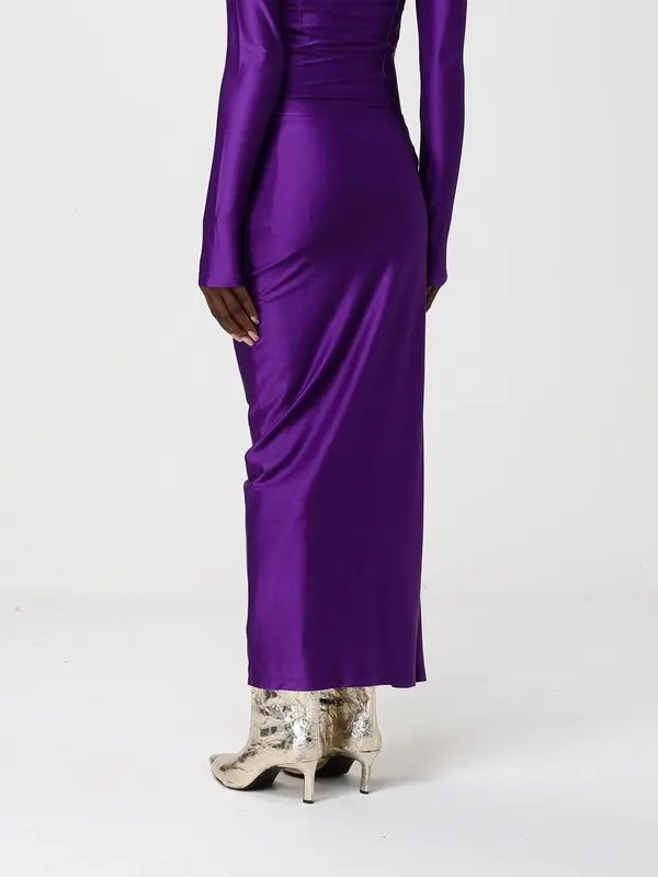 Rabanne Purple Satin Ruched Midi Skirt