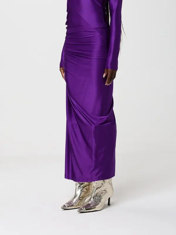 Rabanne Purple Satin Ruched Midi Skirt