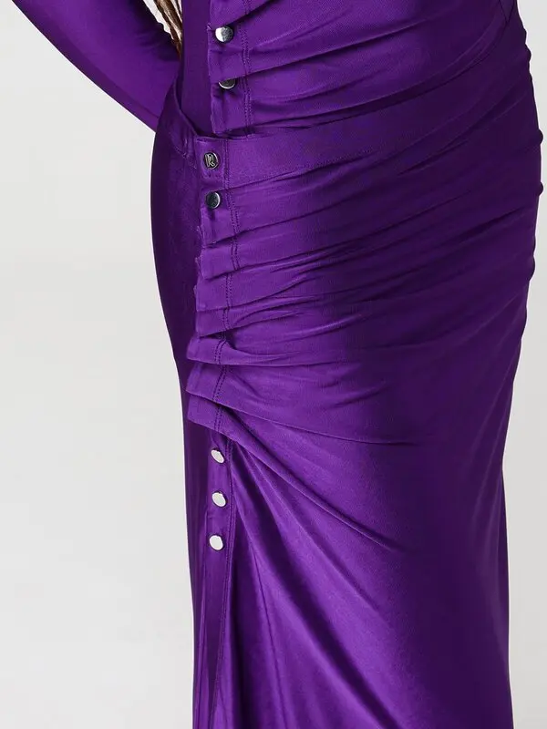 Rabanne Purple Satin Ruched Midi Skirt