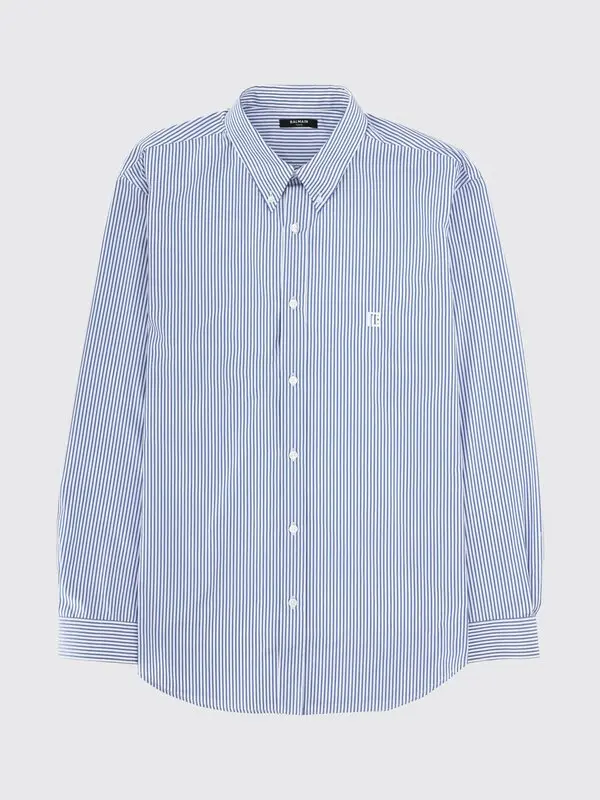 Balmain Striped Cotton Shirt - Gnawed Blue