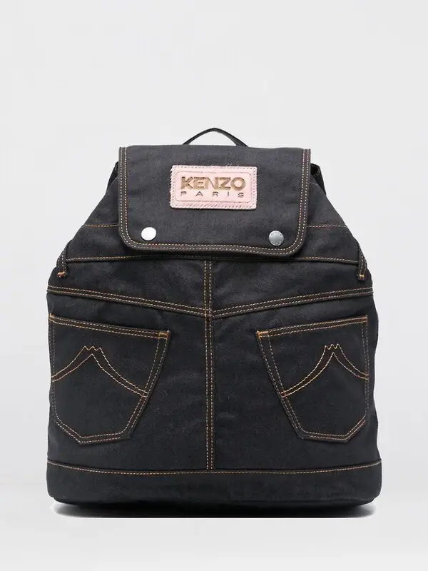 Kenzo Denim Backpack With Logo Applique - Blue