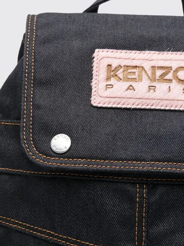 Kenzo Denim Backpack With Logo Applique - Blue