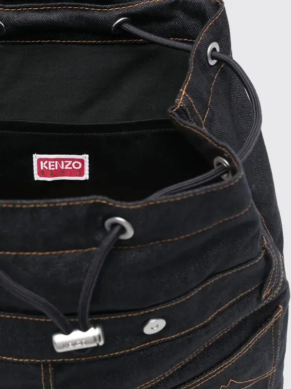Kenzo Denim Backpack With Logo Applique - Blue
