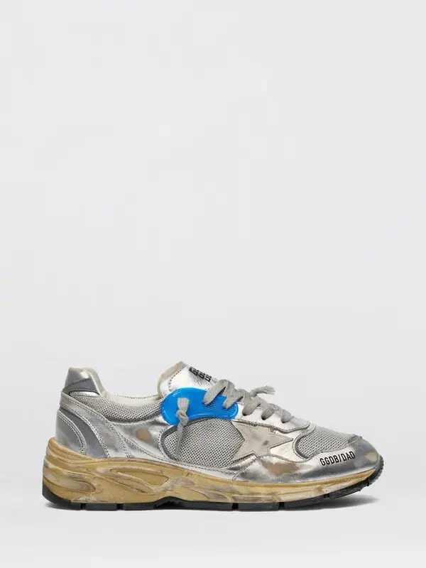 GOLDEN GOOSE Dad Leather And Mesh Sneakers With Distressed Effect And Applied Logo - Grey