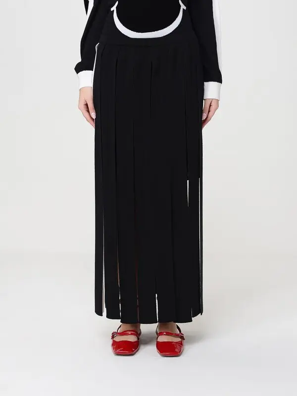 Moschino Wool Pleated Midi Skirt - Black