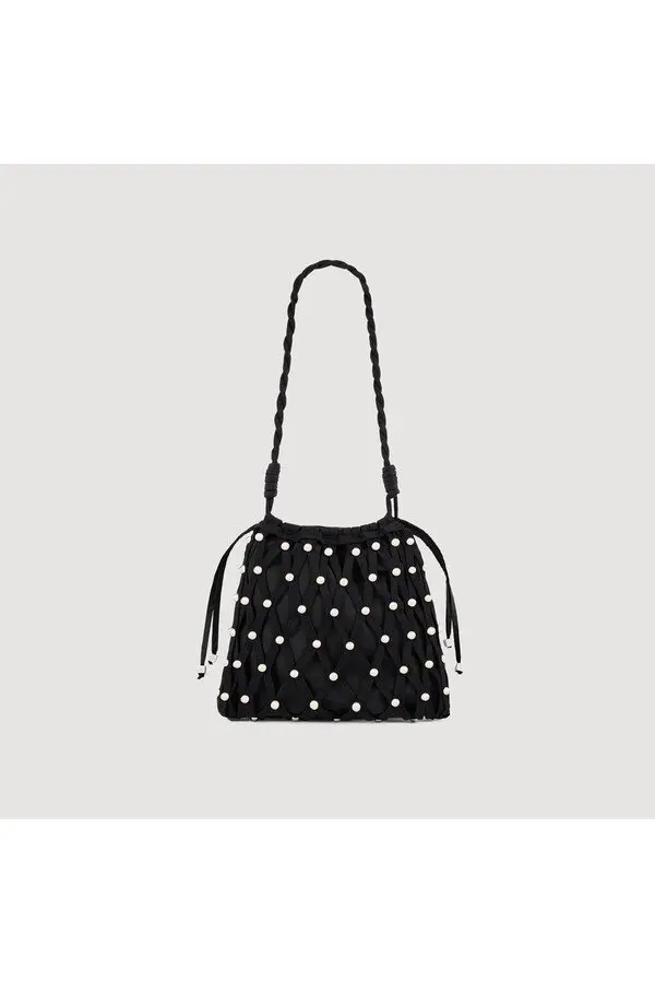 Sandro Studded Net Mesh Bag - Black