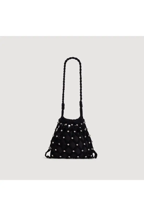 Sandro Studded Mesh Shoulder Bag - Black