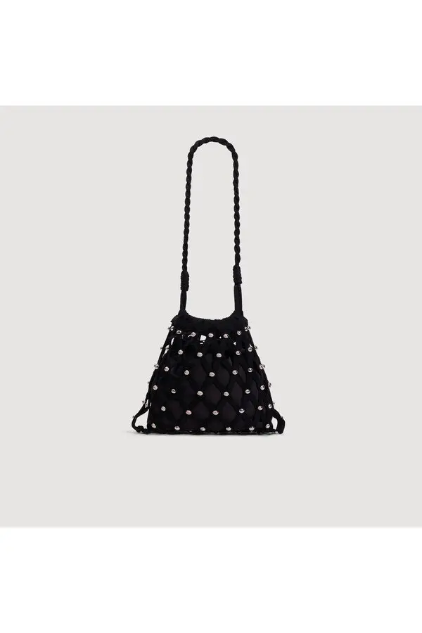 Sandro Studded Mesh Shoulder Bag - Black