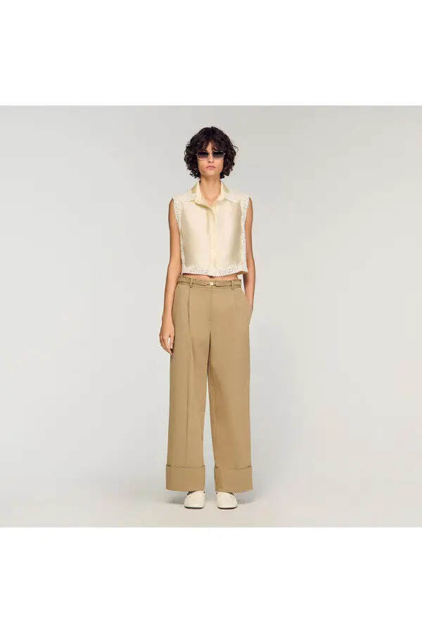Sandro Cropped Shirt With Lace Details - Neutral / White