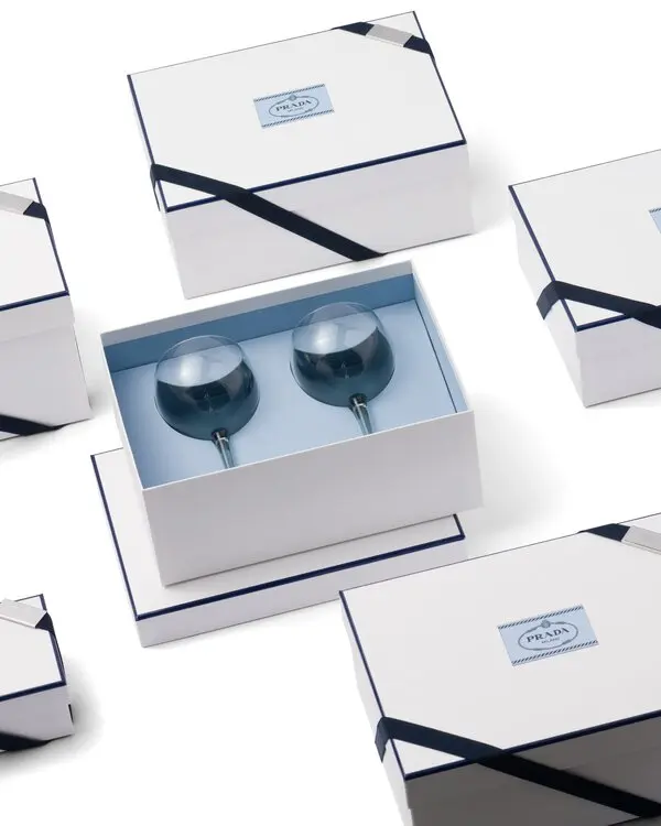 Prada Set Of Two Crystal Wine Glasses New York - Blue