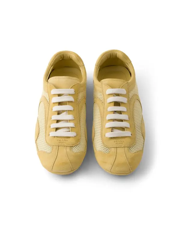 Prada Montecarlo Re-edition 2005 Suede And Mesh Sneakers - Yellow
