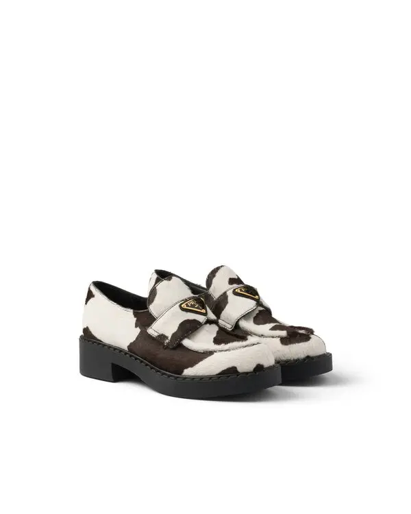Prada Chocolate Printed Leather Loafers