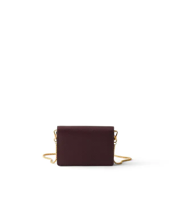 Prada Saffiano Leather Card Holder With Shoulder Strap - Red