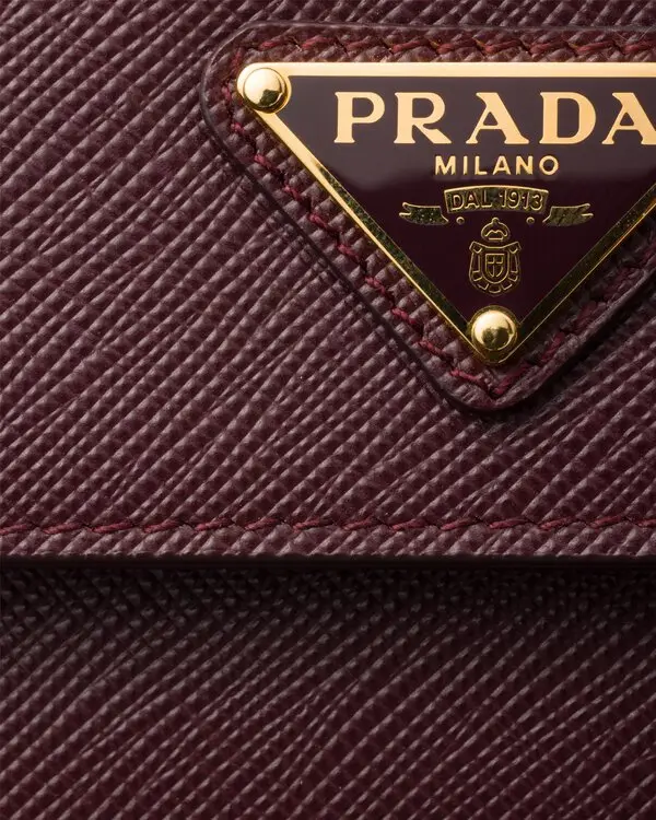 Prada Saffiano Leather Card Holder With Shoulder Strap - Red