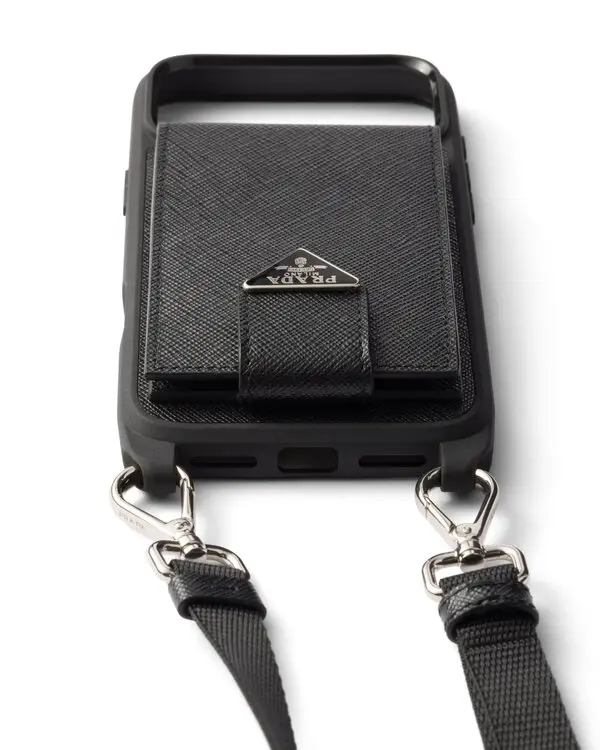 Prada Saffiano Leather Case For Iphone 17 Pro Max With Shoulder Strap