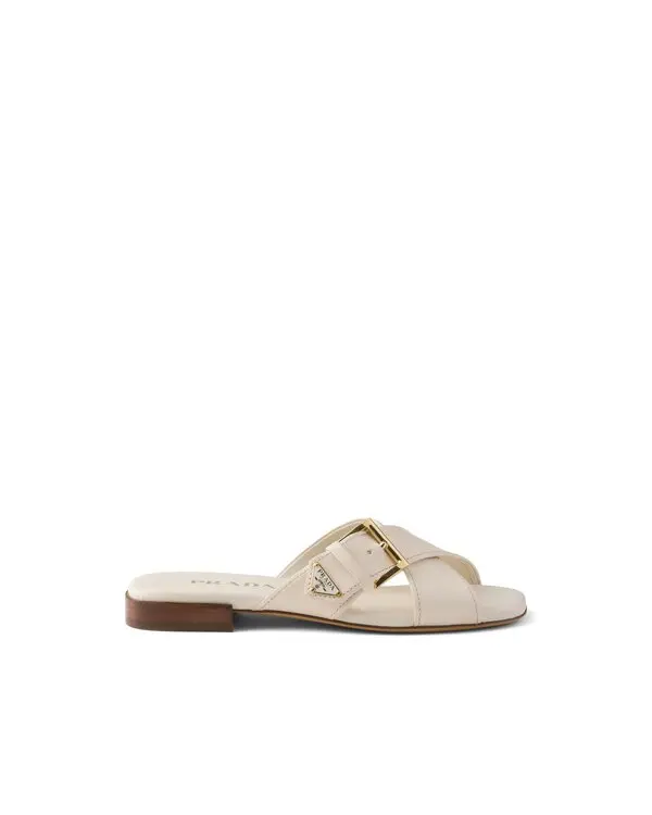 Prada Leather Crisscross Slides With Buckle