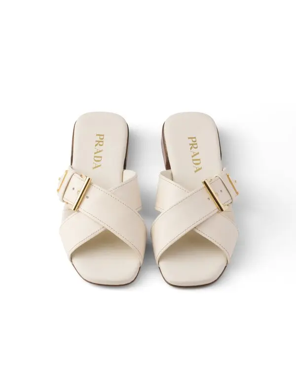 Prada Leather Crisscross Slides With Buckle