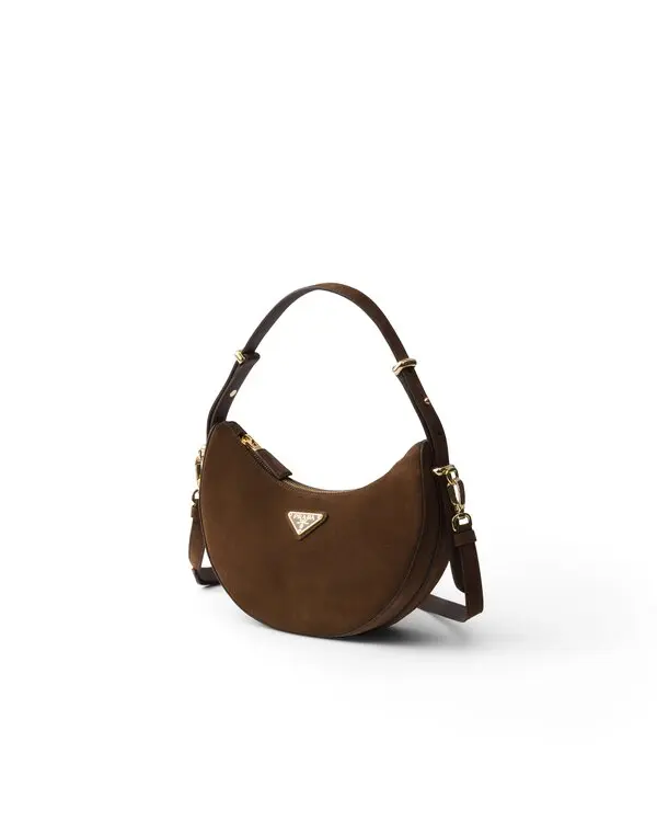 Prada Arqué Mini Suede Shoulder Bag - Brown