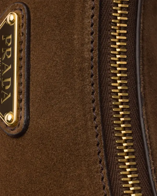 Prada Arqué Mini Suede Shoulder Bag - Brown