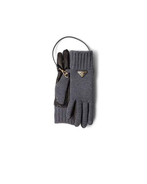 Prada Wool And Nappa Leather Gloves - Grey